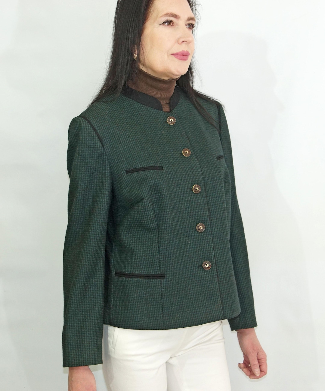 Women's Wool Tyrolean Jacket Austrian Oktoberfest Warm Blazer Size 46 ...
