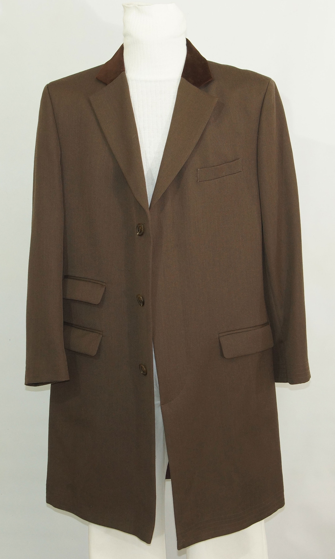 Vintage Men's Long Brown Tuxedo Fawn Pure Wool Formal Event Frock Coat ...