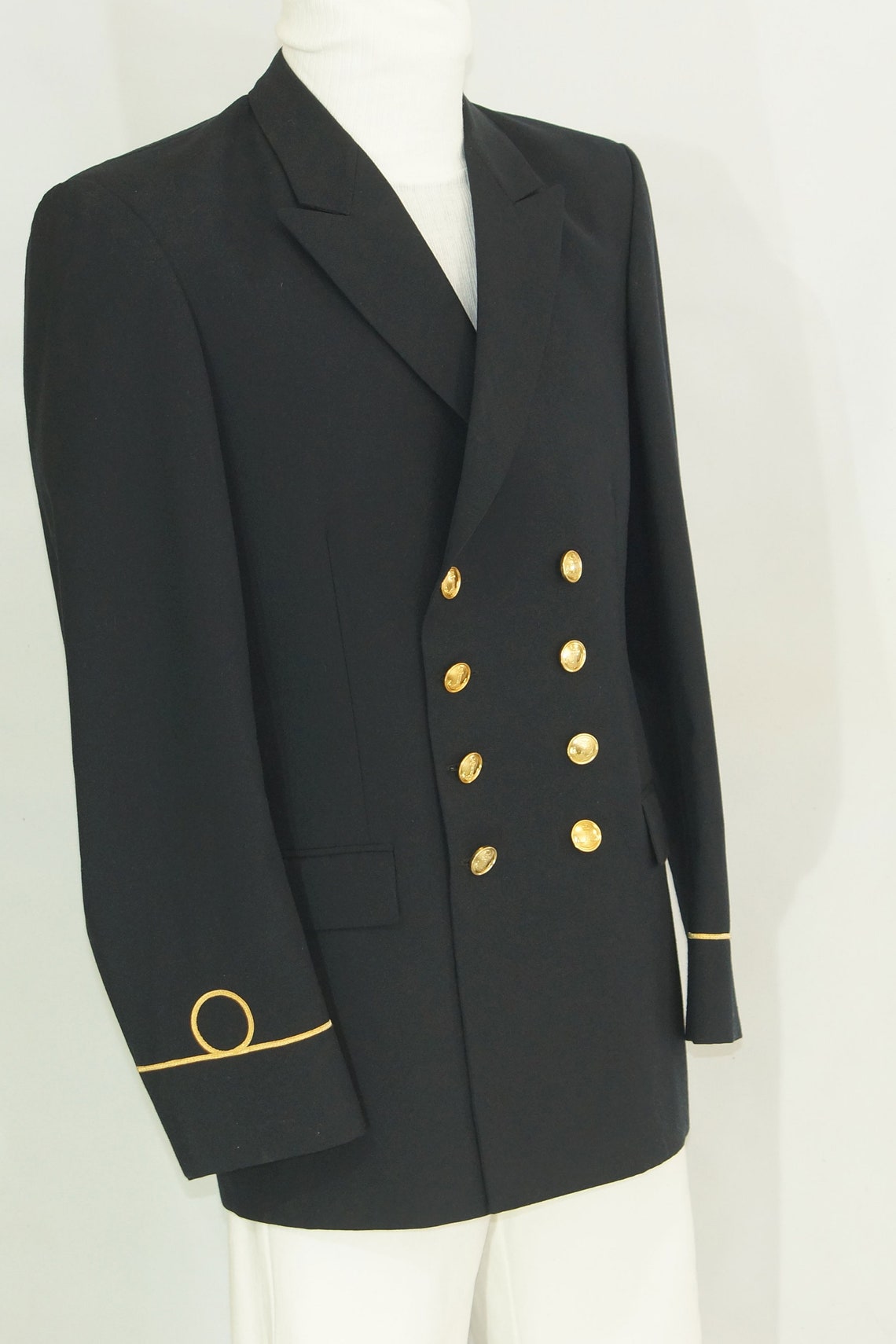Naval Marine Officer Jacket Uniform Double Breasted Trench Vintage Dark ...