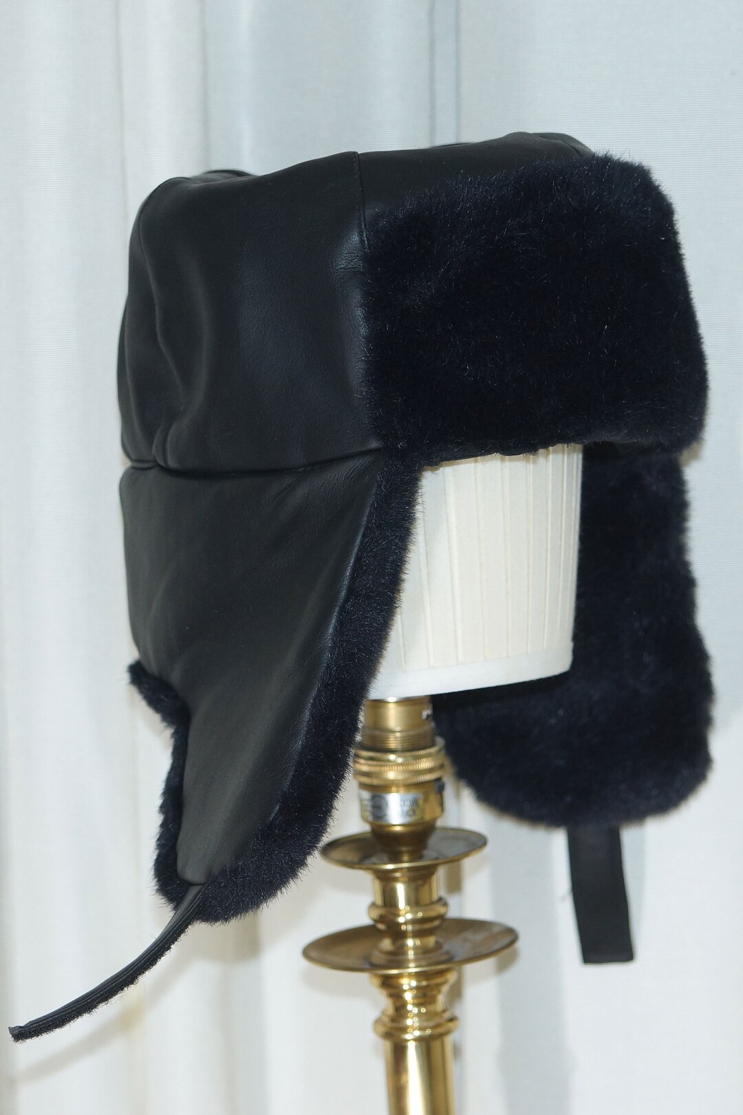 Black Faux Fur Earflap Ushanka Hat Ear Flap Black P.V.C. Fur Hat Winter ...