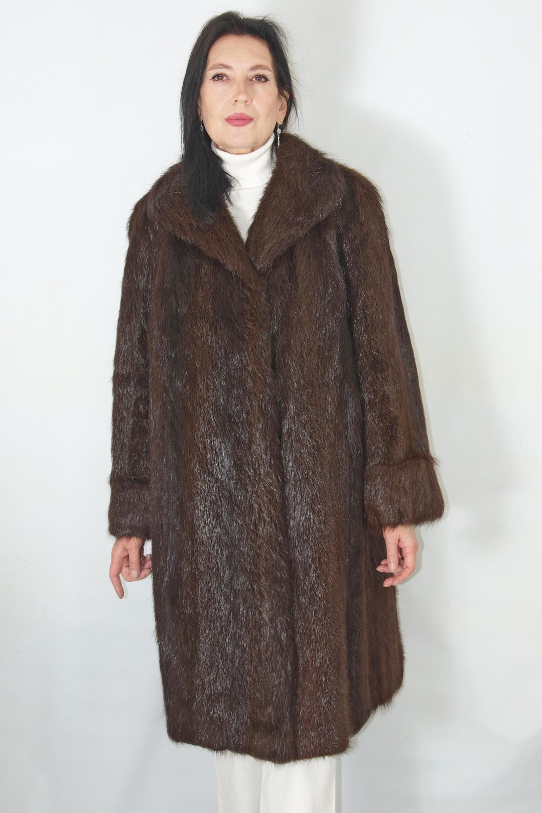 Vintage Brown Beaver Fur Classic Long Coat , Bust 41 In - Etsy