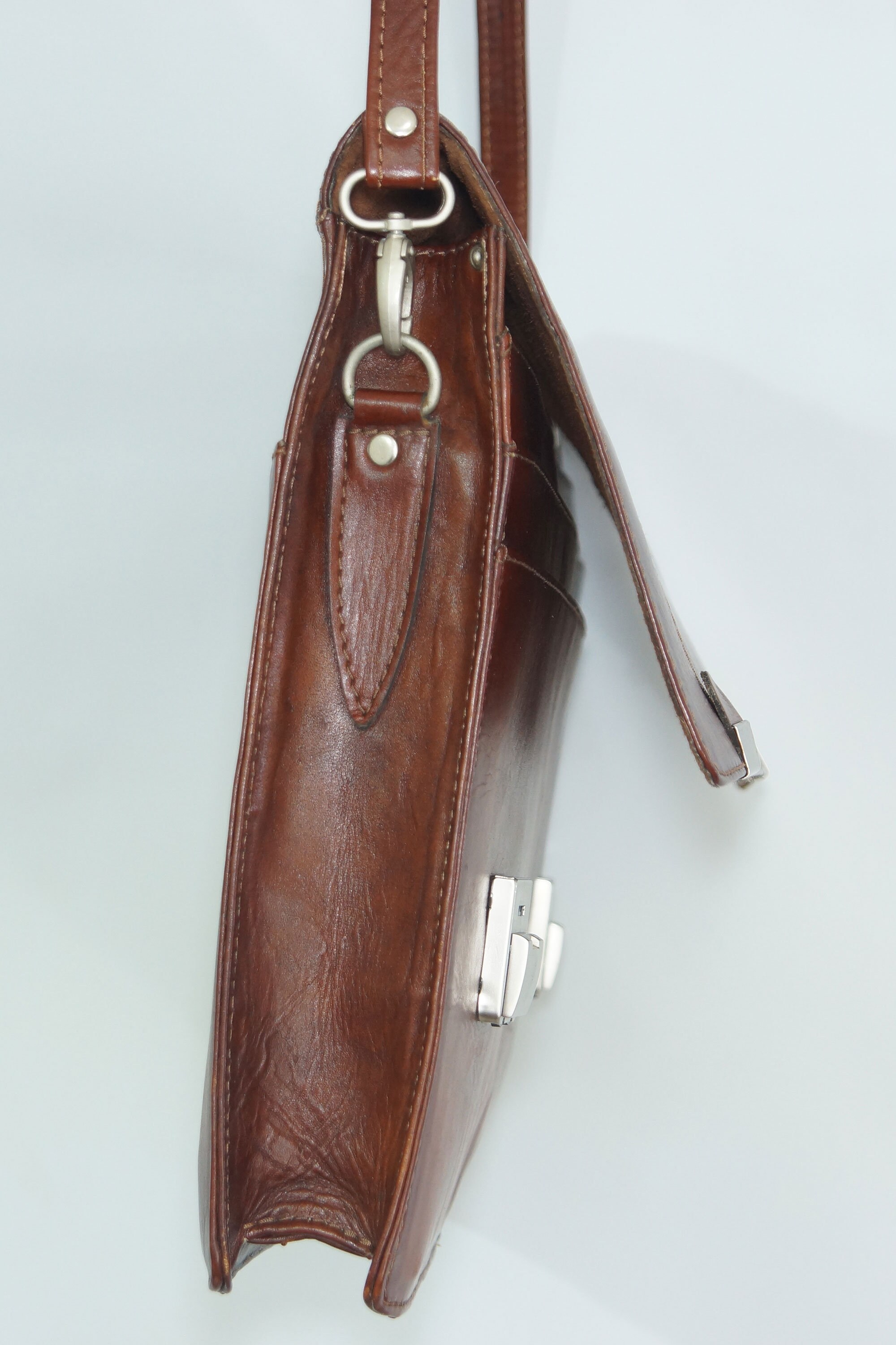 Vintage Briefcase Double Combination Lock Tan Leather Attaché Messenger ...