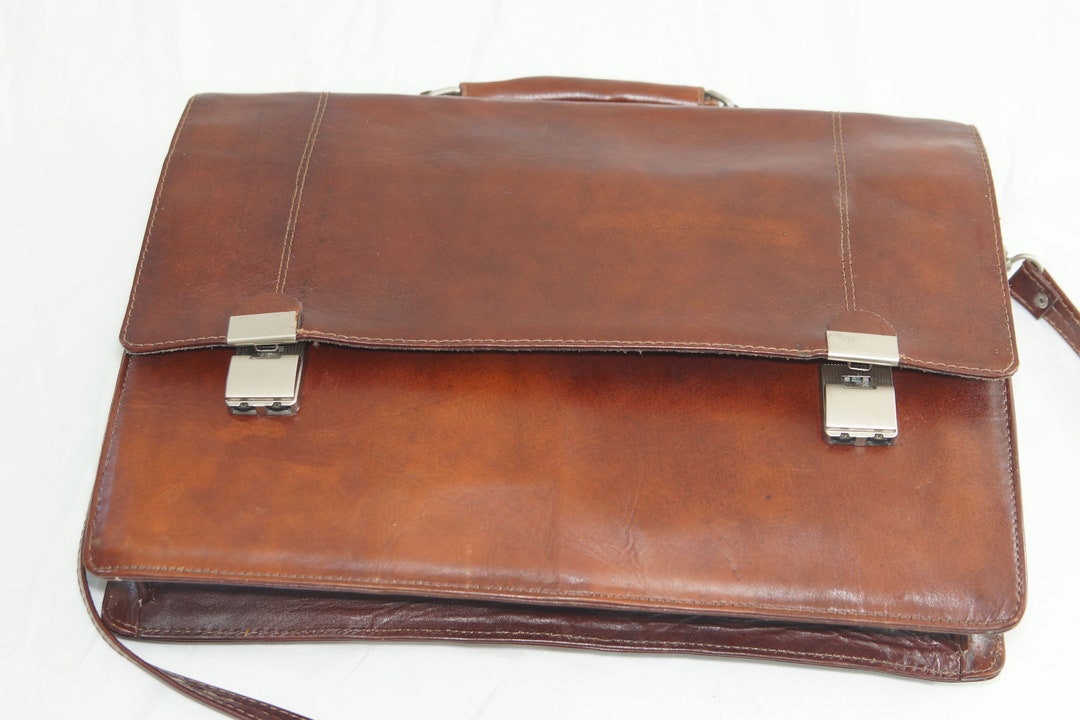 Vintage Briefcase Double Combination Lock Tan Leather Attaché Messenger ...