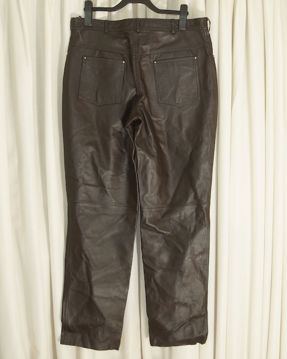 Real leather pants Biker Rocker dark brown pants vi… - Gem