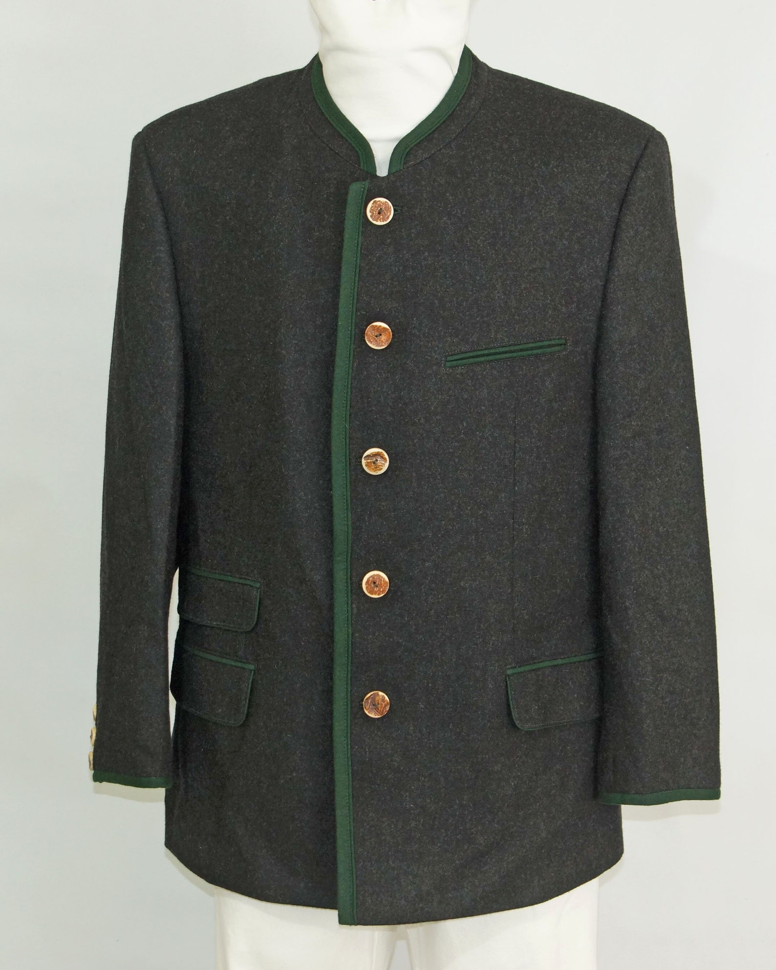 Black Wool Trachten Jacket Austrian Men's Tyrolean Oktoberfest Warm ...