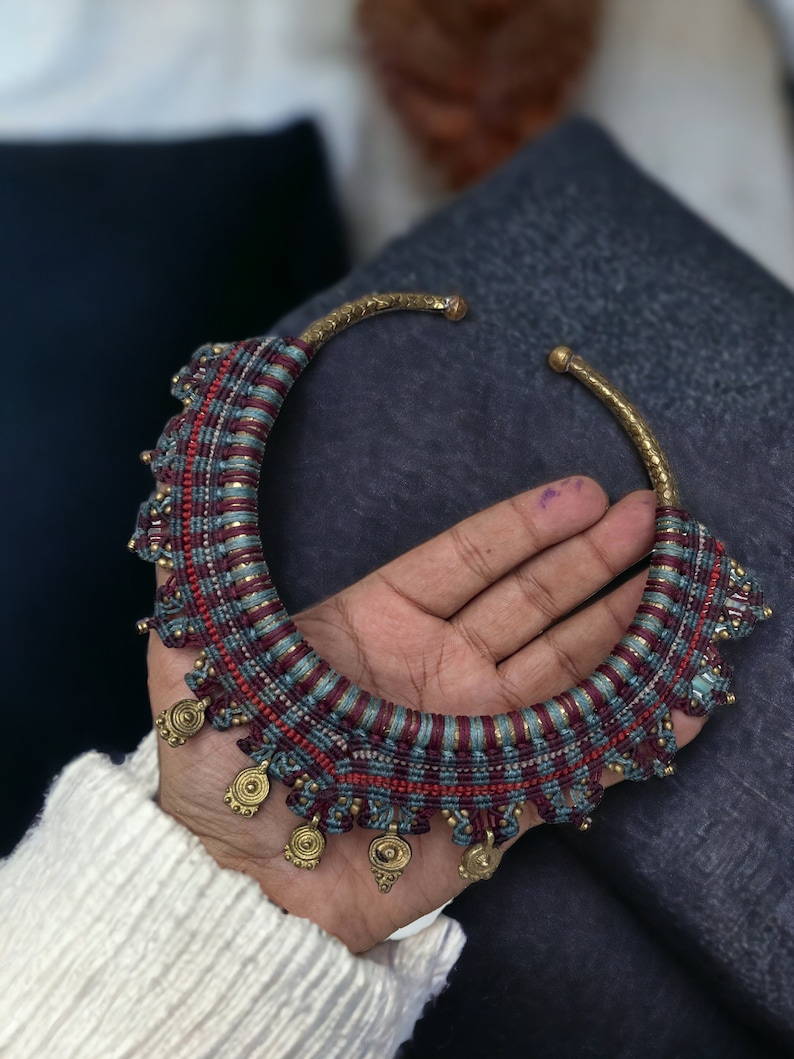 Crowned Legacy: Ancient Brass Macramé Tiger's Eye Queen's Necklace - Etsy