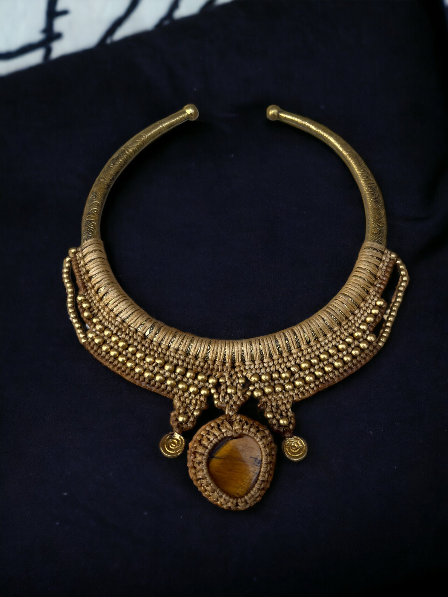 Crowned Legacy: Ancient Brass Macramé Tiger's Eye Queen's Necklace - Etsy