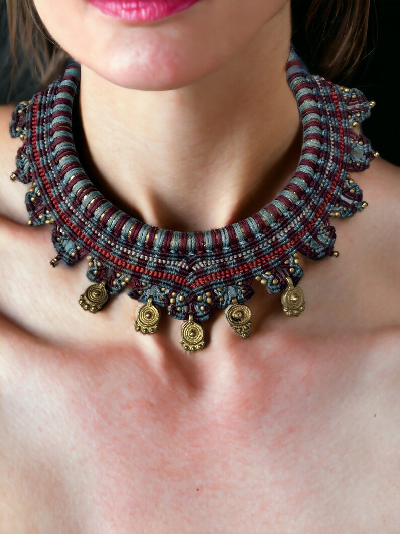 Crowned Legacy: Ancient Brass Macramé Tiger's Eye Queen's Necklace - Etsy