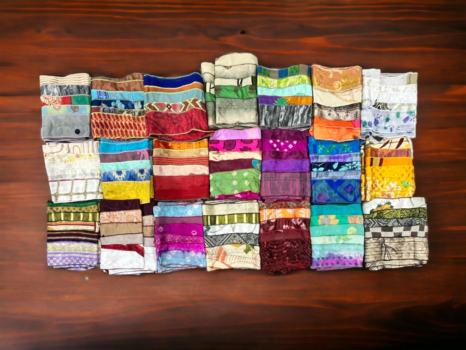 Recycled Silk Sari Scarves LOT, Vintage Silk Striped Scarves, 5 Panel ...