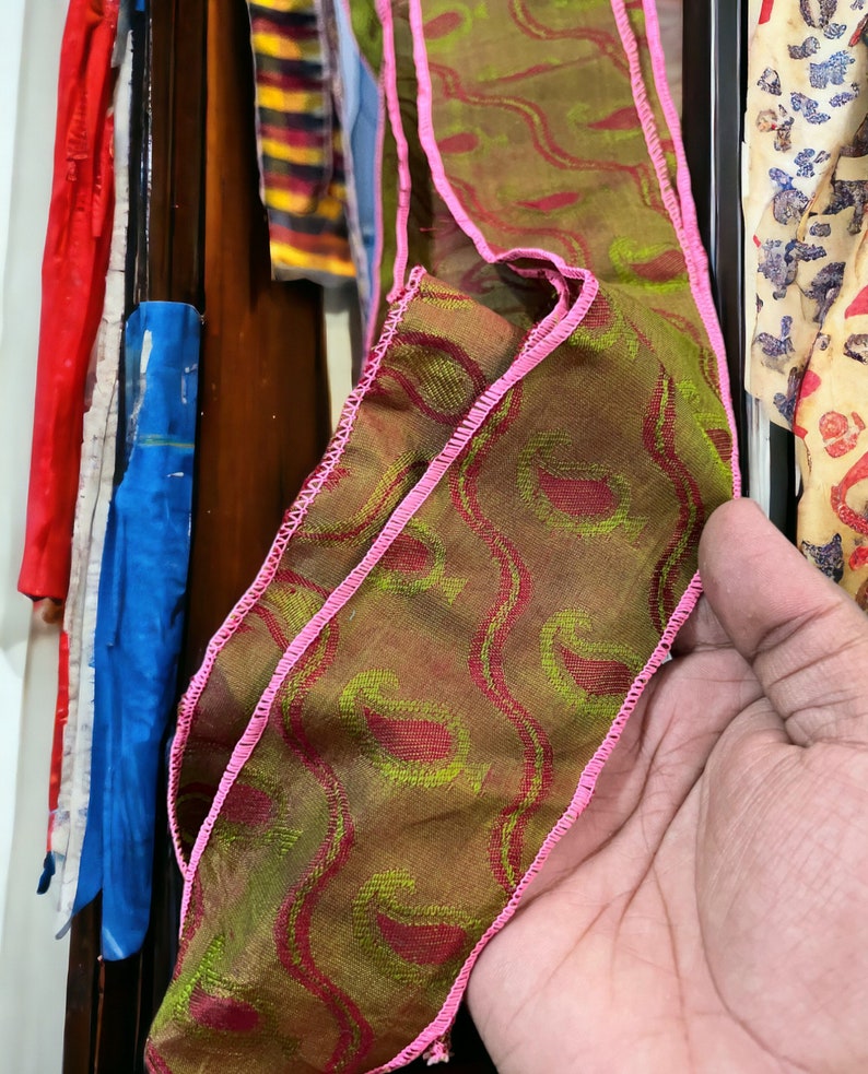 Colorful Vintage Indian Sari Silk Strip Sashes, Recycled Sari Silk ...