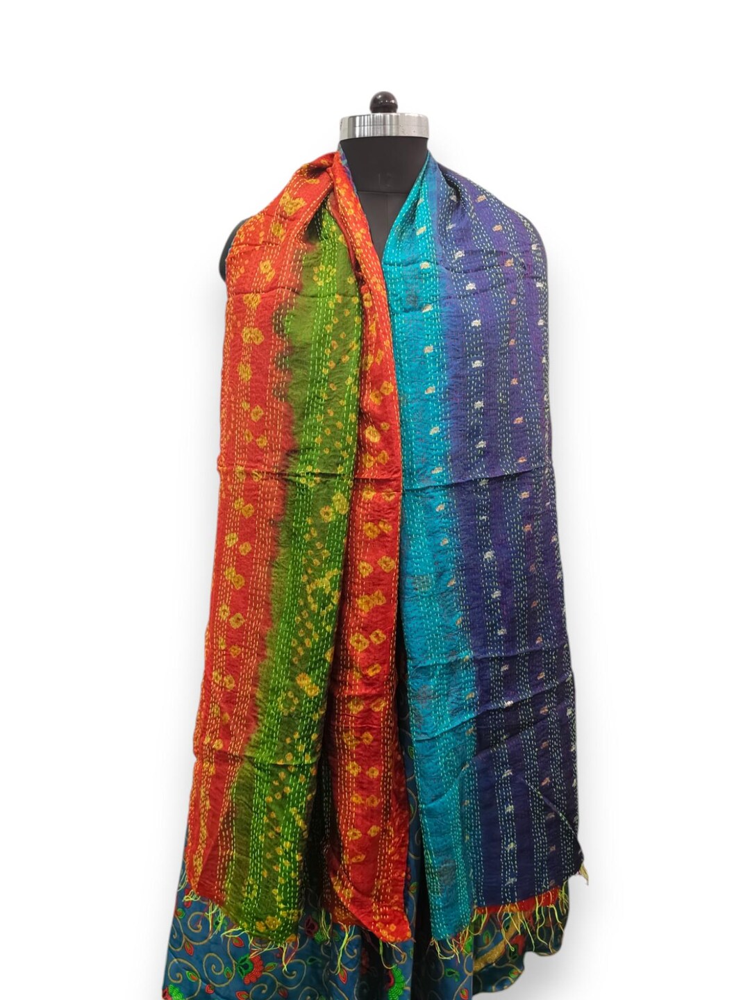 Reversible Silk Kantha Sari Shawl Vintage Scarf Wrap Indian Boho ...