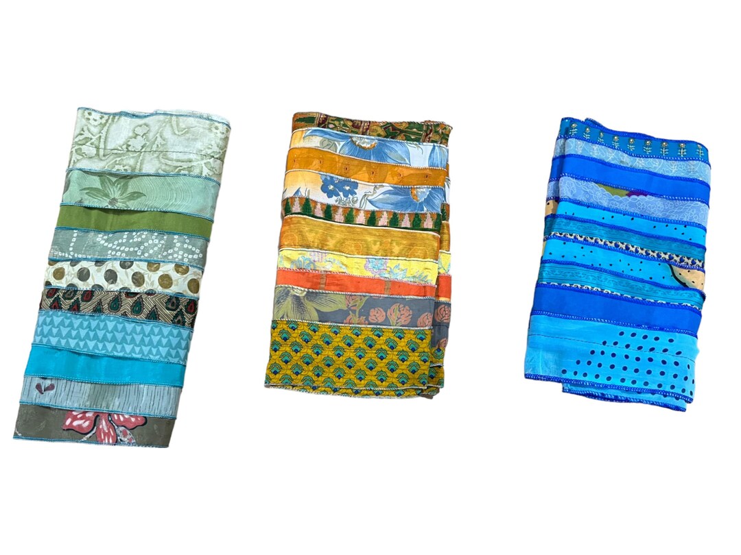 Indian Old Silk Sari Scarf, Vintage Striped Scarf, 10 Panel Recycled ...