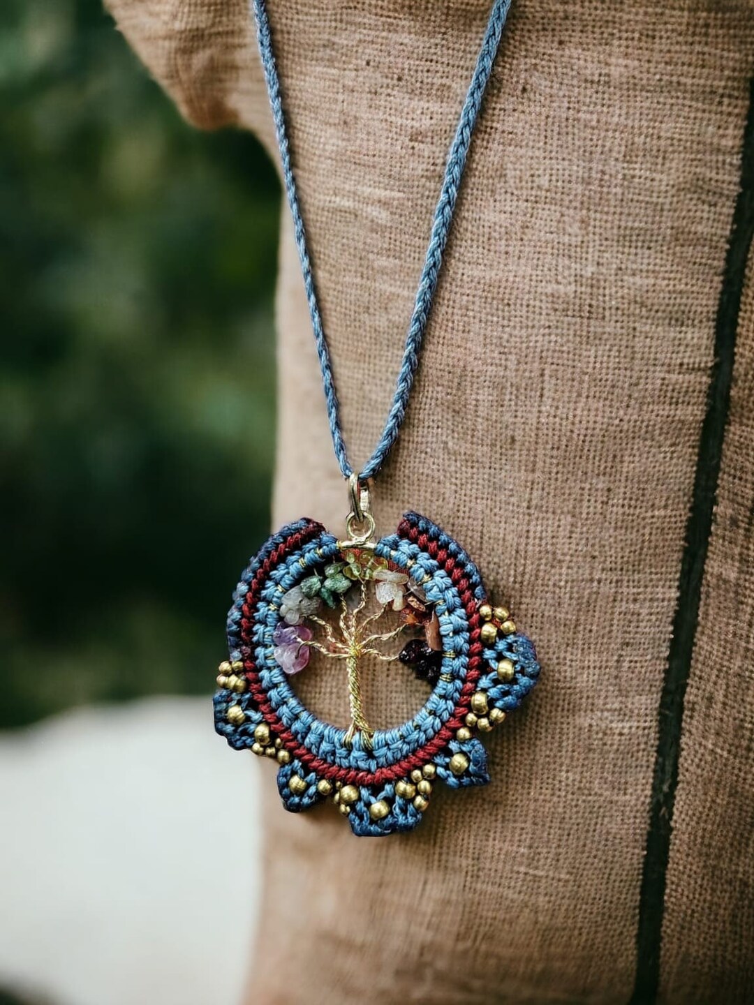 Serenity's Roots: Tree of Life Macramé Necklace With 7 Colors Stones - Etsy