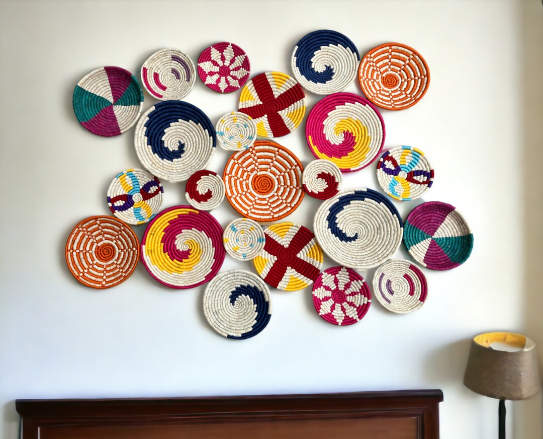 Handwoven Sabai Grass Wall Baskets: Multi-colored Boho Wall Art - Etsy