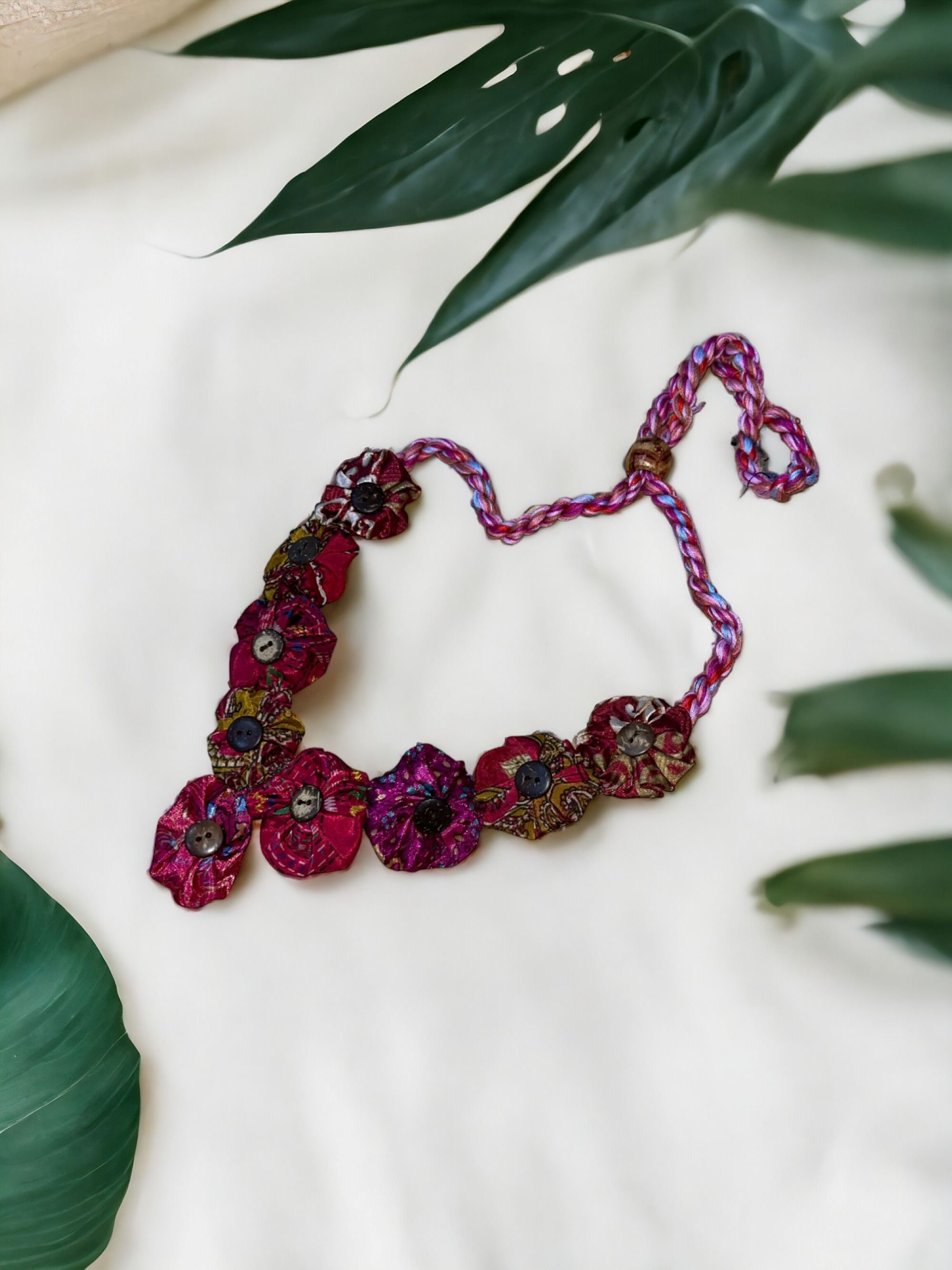 Textile Necklace Boho Fabric Necklace Multicolor Floral Design Handmade ...