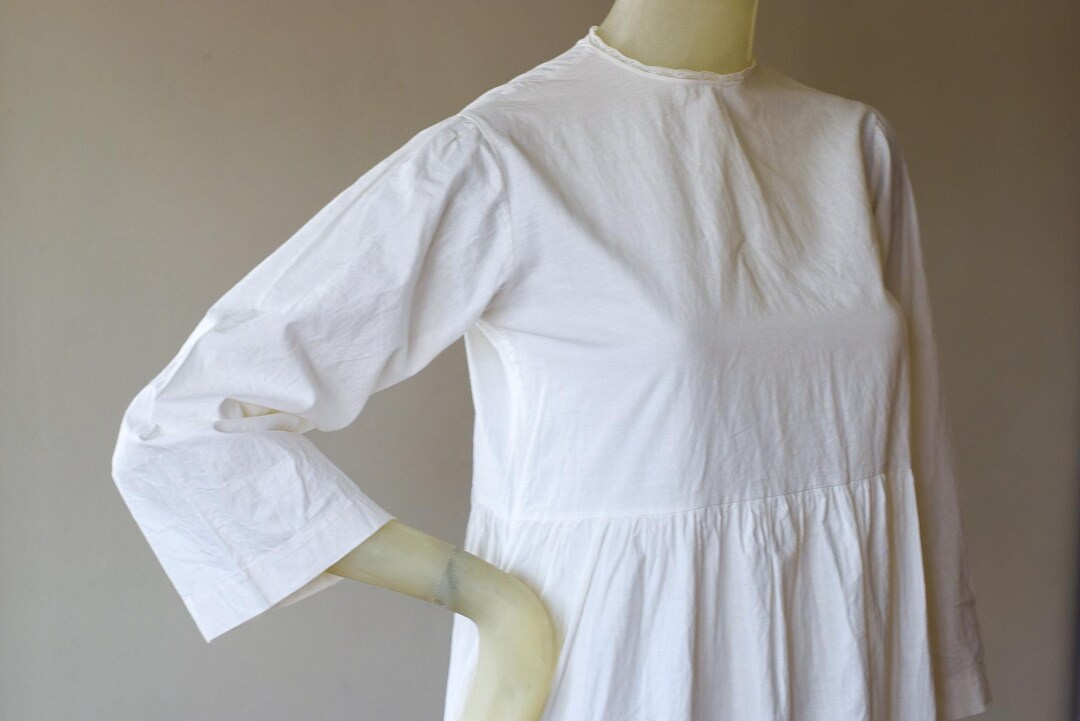 Antique White Cotton Muslin Dress High Neck Loose Shift Simple Prairie ...