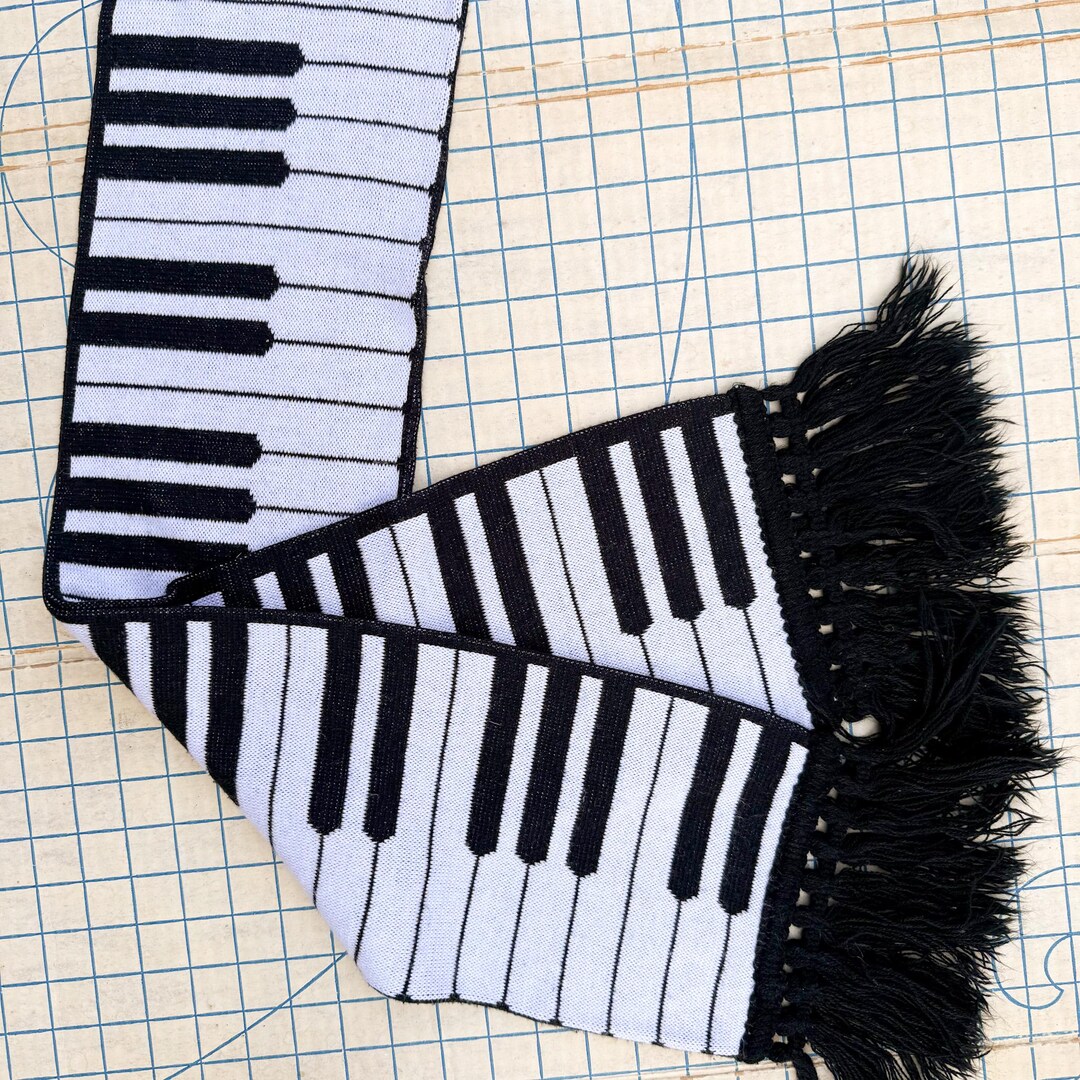 Vintage 80s Piano Keyboard Scarf - Black and White Novelty Knit - Etsy