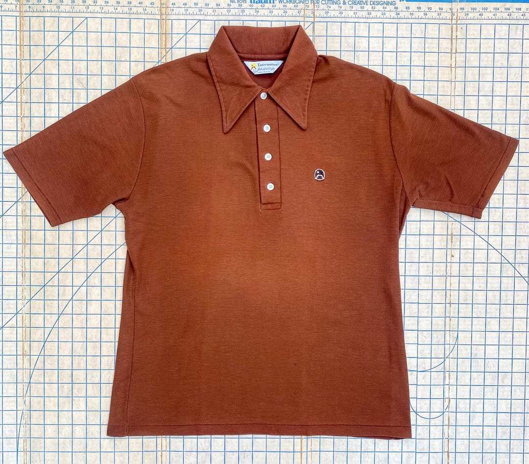 Vintage 1970s Dagger Collar Shirt Rust Brown Short Sleeve Polo Golf ...