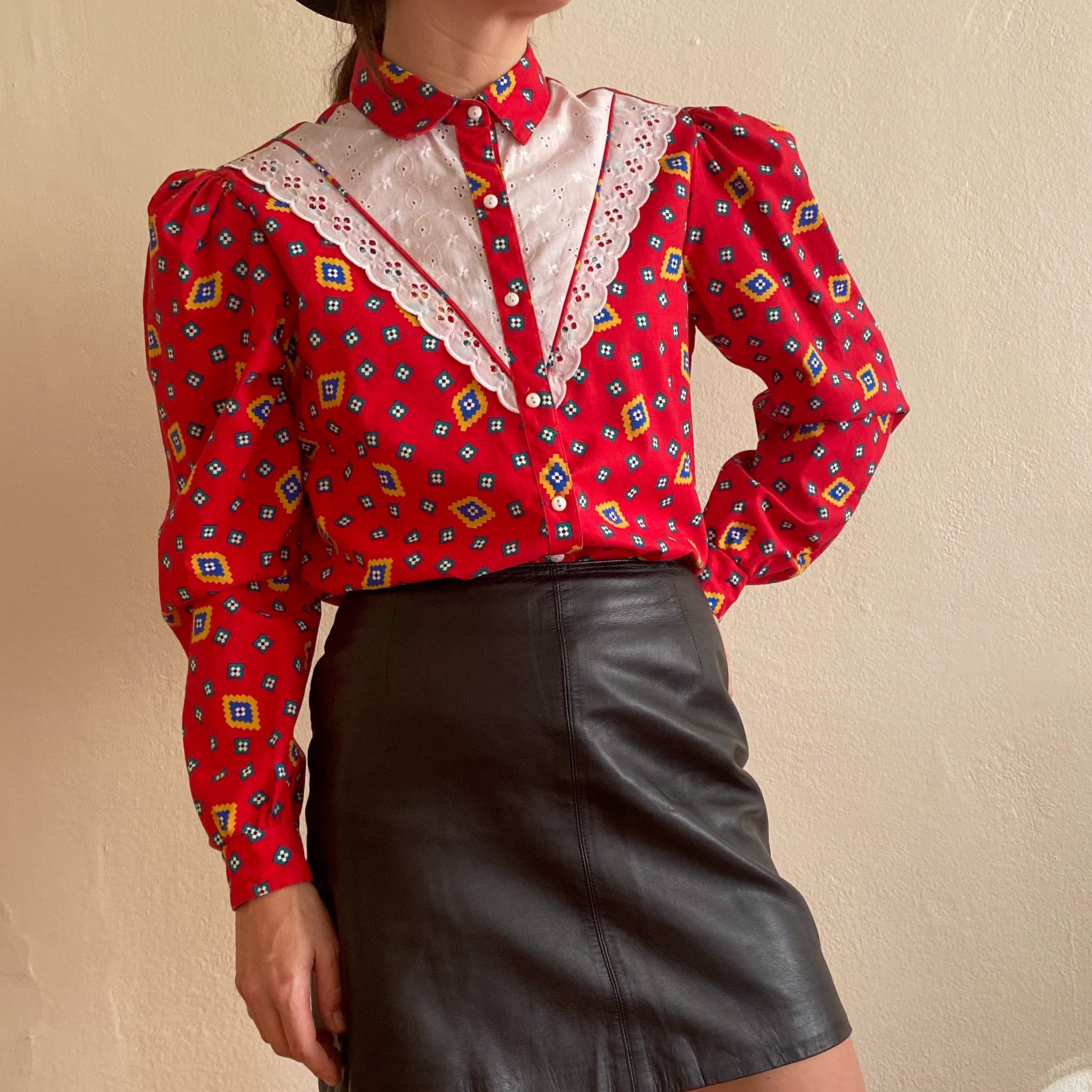 Prairie Style western blouse with statement collar eyelet lace | Etsy