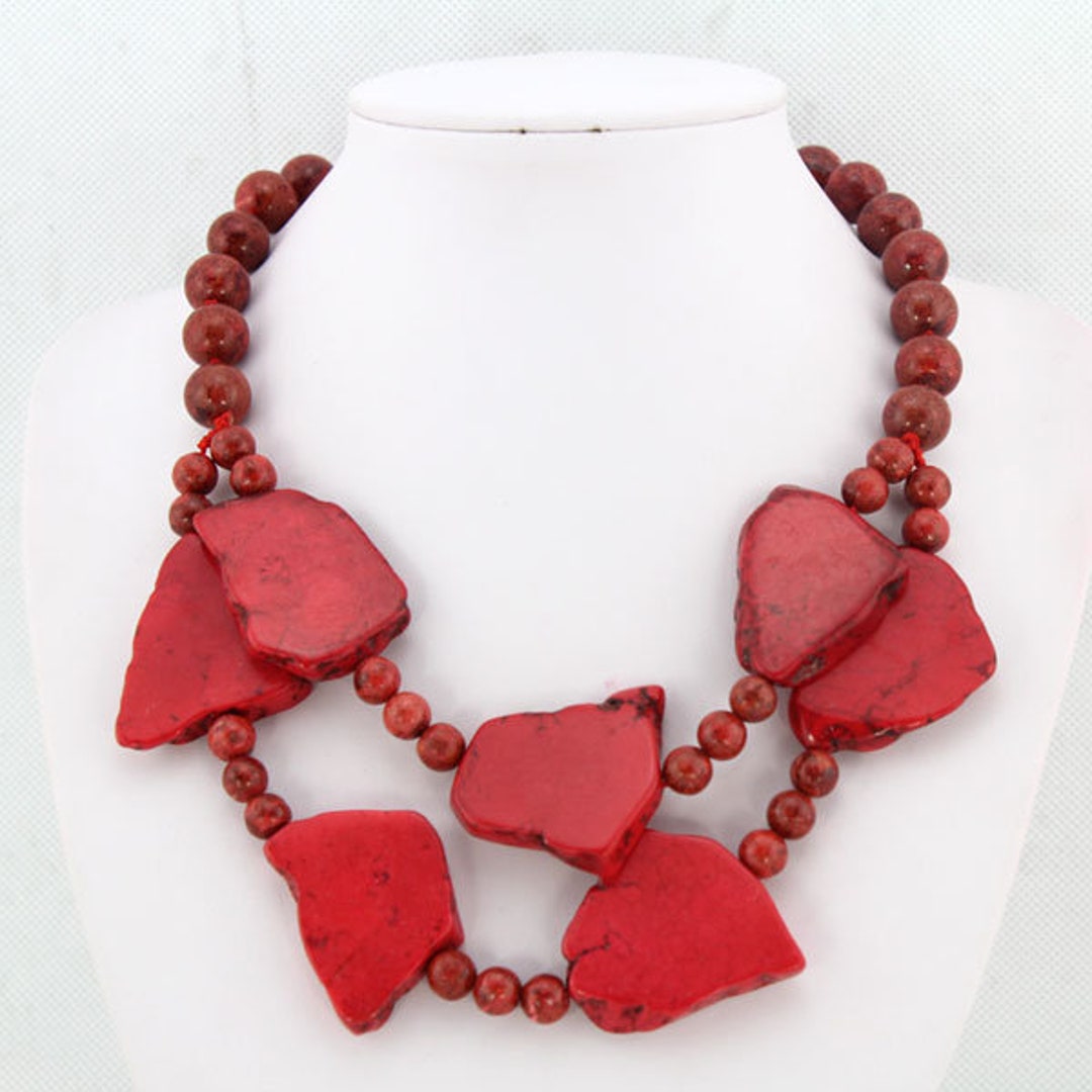 30-40mm Chunky Red Slab Turquoise Necklacered Coral Beads for - Etsy