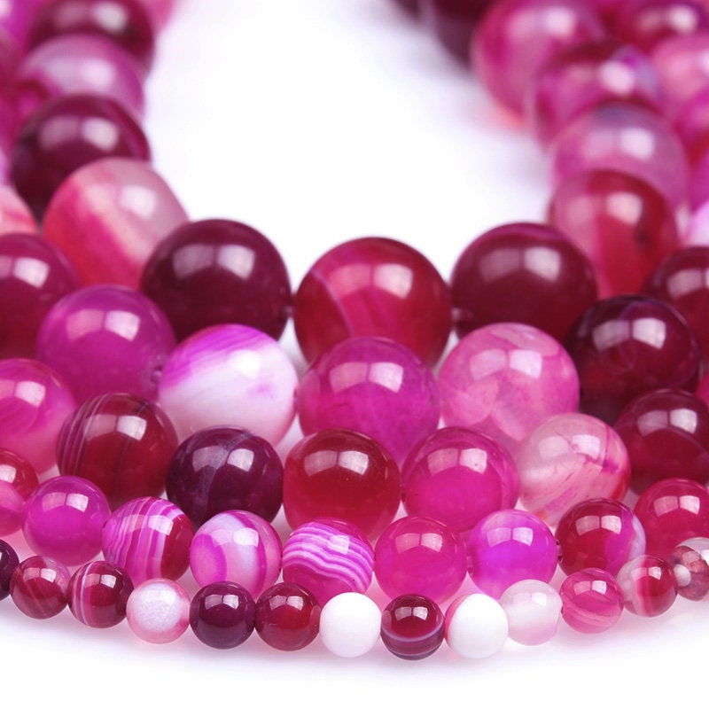 Hot Pink Striped Agate Bead Strand Full 15.5 Strand - Etsy