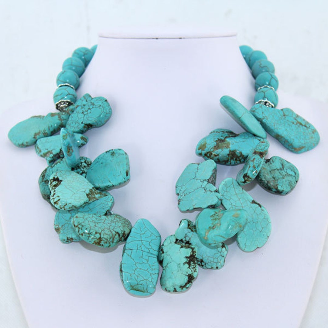 Charming Turquoise Slab Necklace, Statement Turquoise Jewelry Necklace ...
