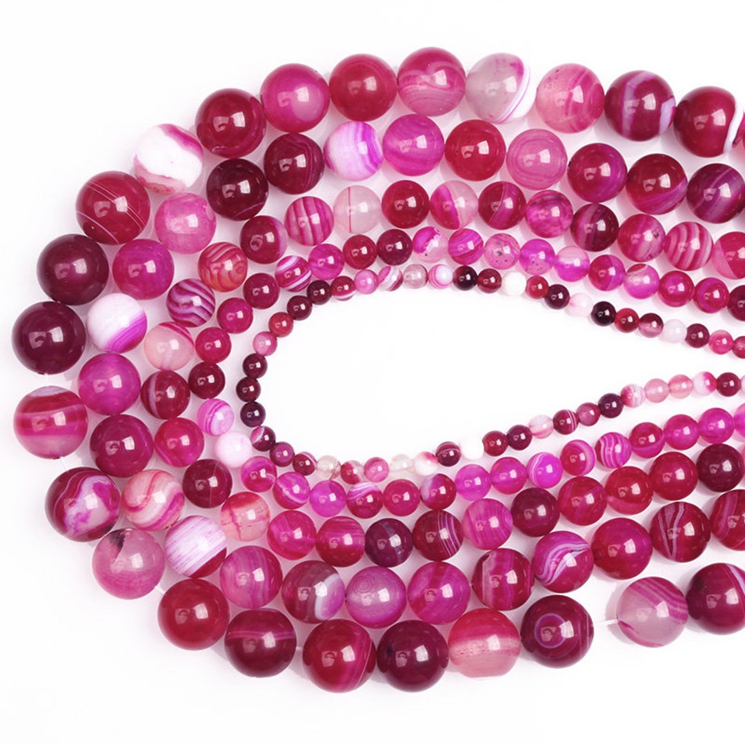 Hot Pink Striped Agate Bead Strand Full 15.5 Strand - Etsy