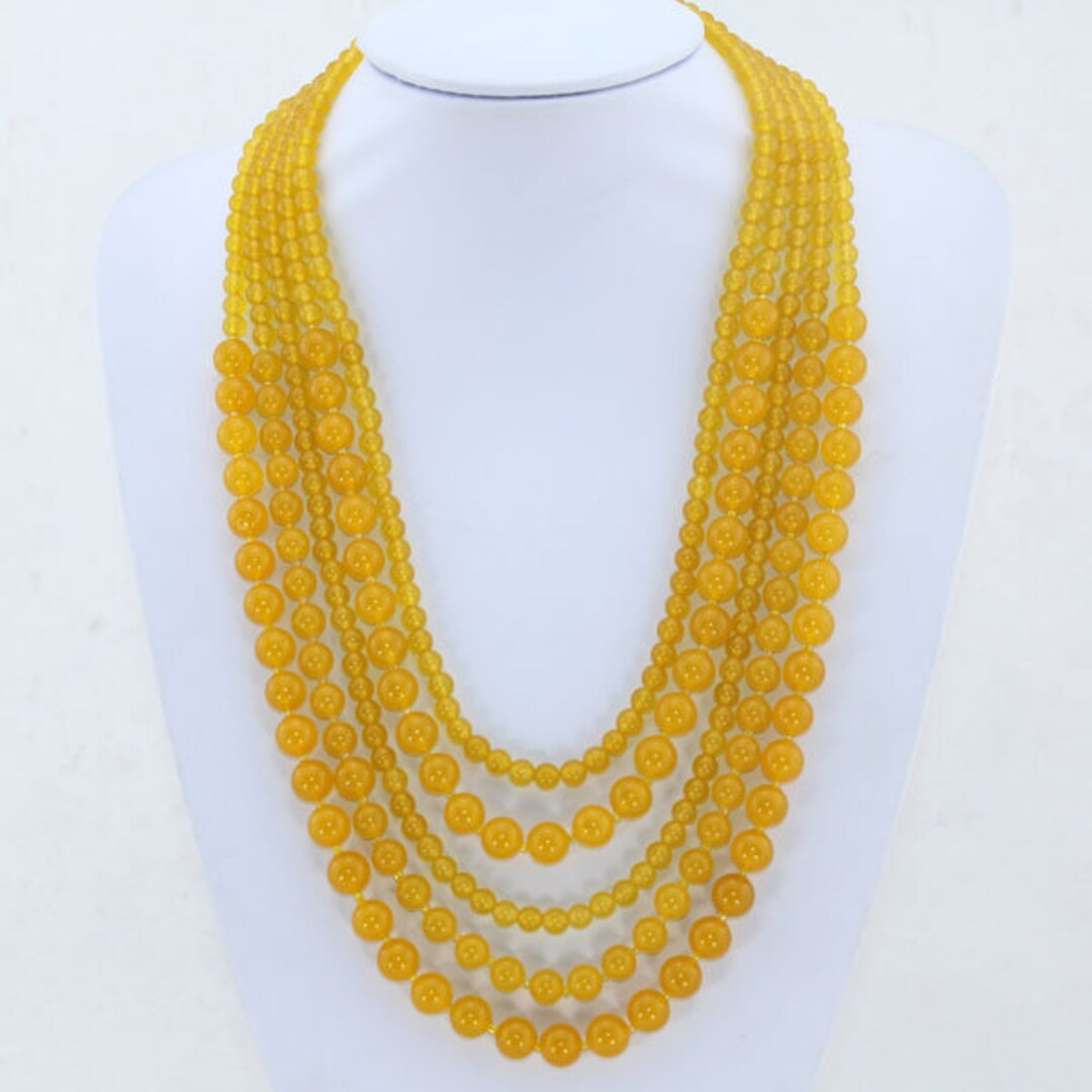 Charming Long Style 5 Rows Yellow Jade Necklaceyellow Jade - Etsy