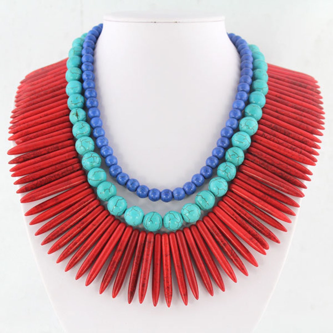 8mm 14mm Round Blue Turquoise Beads Necklace Turquoise Etsy