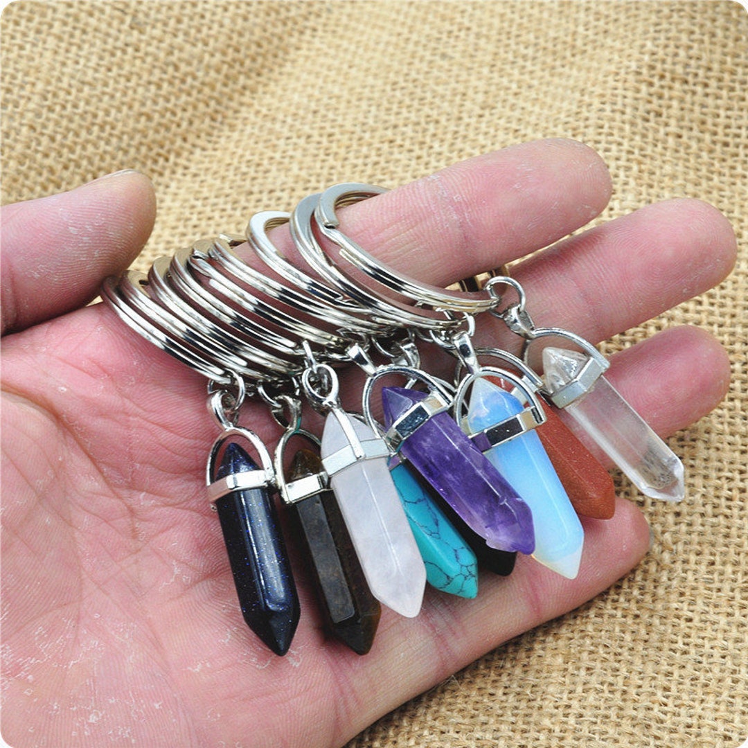 Crystal Point Keychain, Healing Crystal Pendant Keychain, Crystal ...