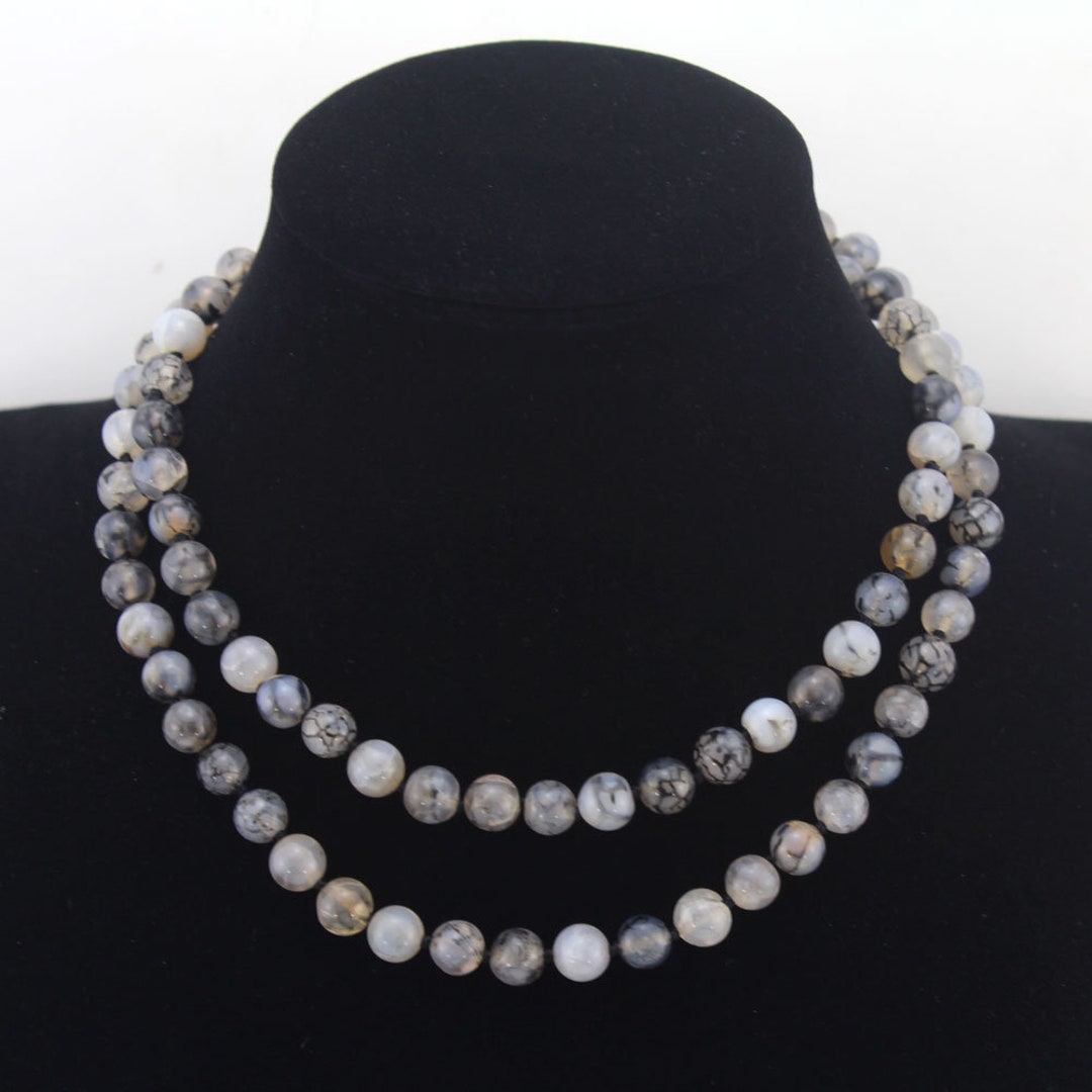 8mm zwarte agaat kralen ketting, ronde steen edelsteen kralen ketting ...