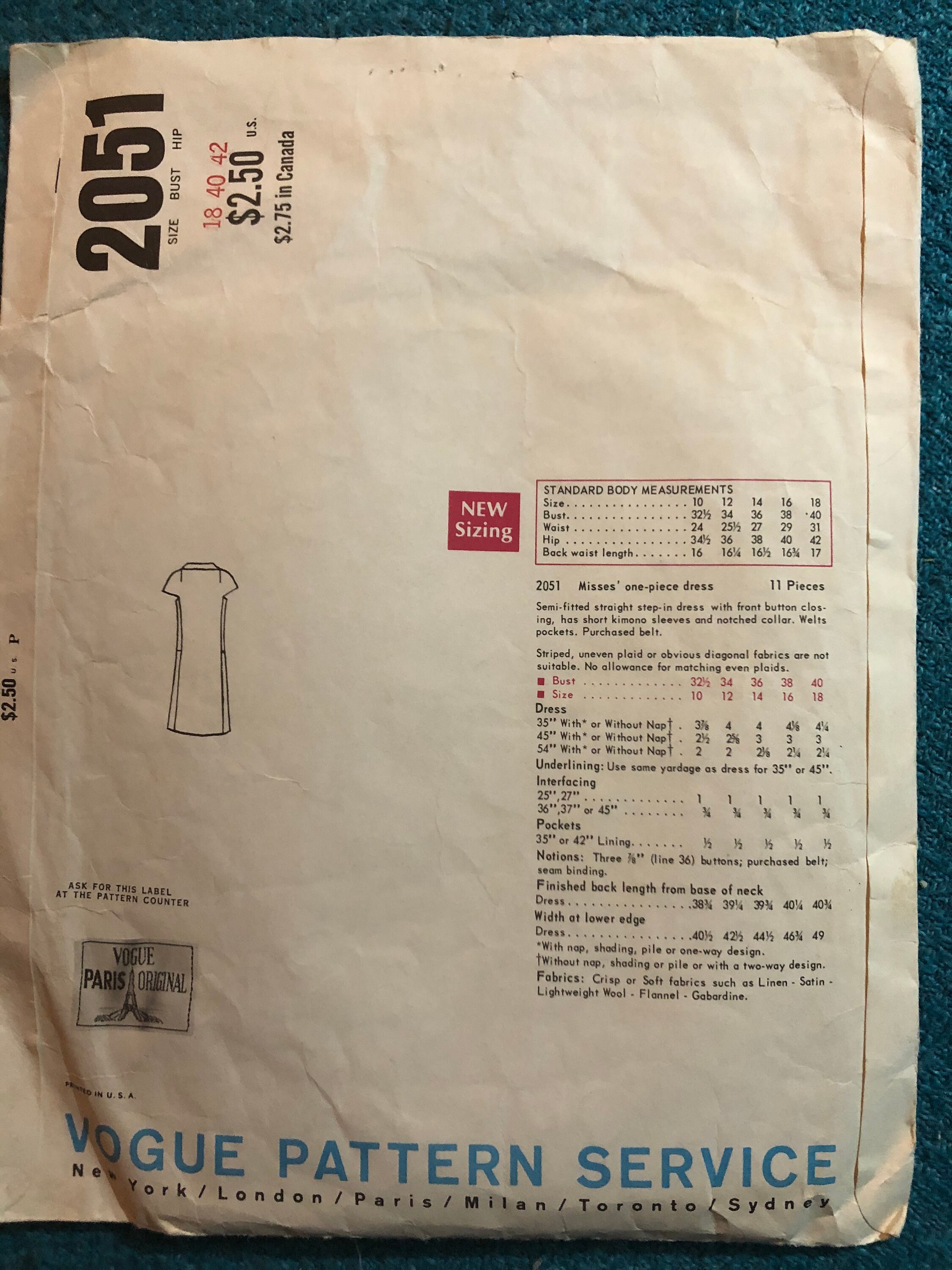 Vogue Paris Original Givenchy 2051 SZ 18 Bust 40 Dress Sewing | Etsy