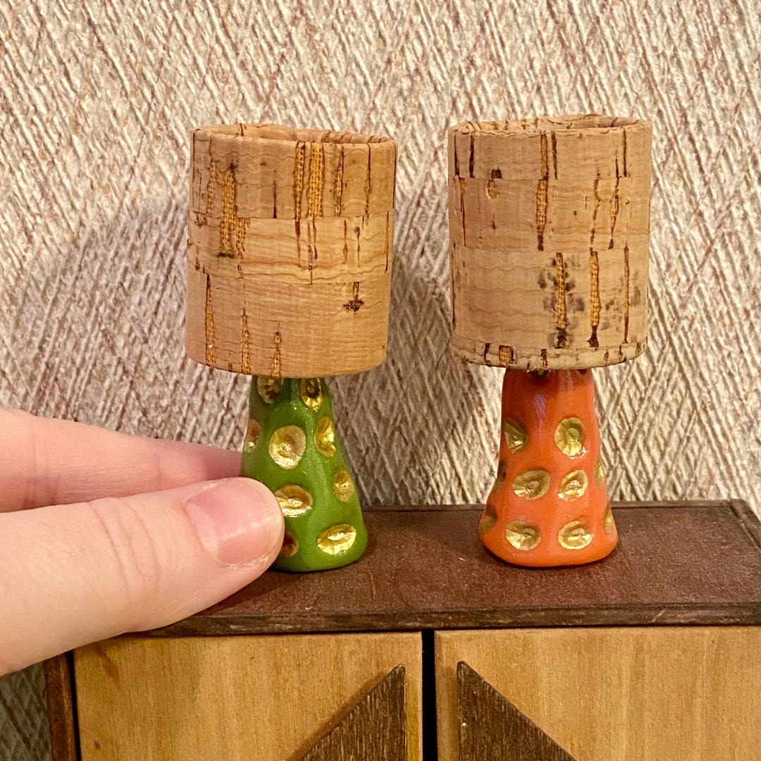 1/12 Scale Miniature Handmade Midcentury Lamp Orange Green Retro Cork ...