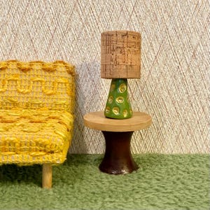 1/12 Scale Miniature Handmade Midcentury Lamp Orange Green Retro Cork ...