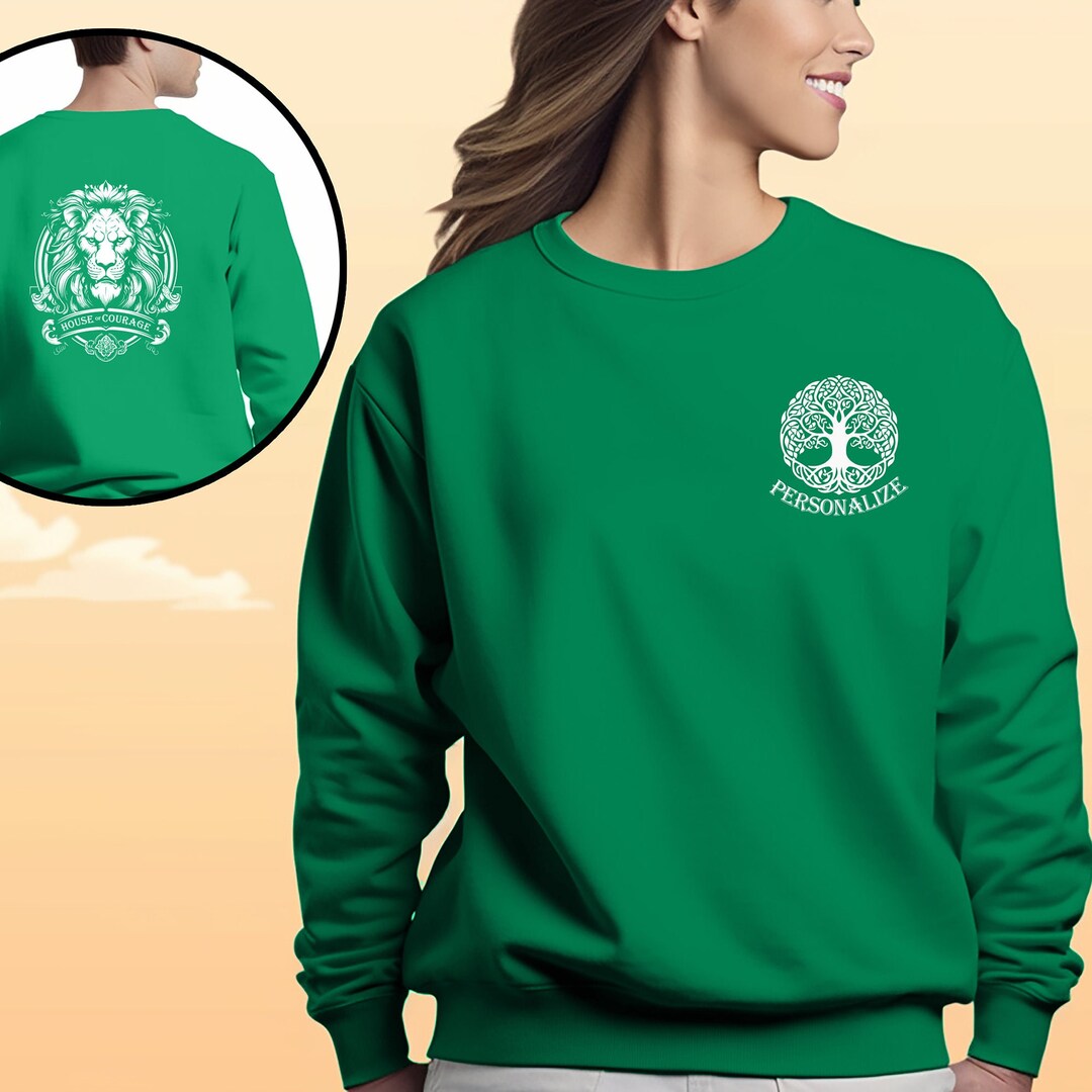 Personalized Unisex Adult Crewneck Sweatshirt House Of Courage Green personalized-unisex-adult-crewneck-sweatshirt-house-of-courage-green