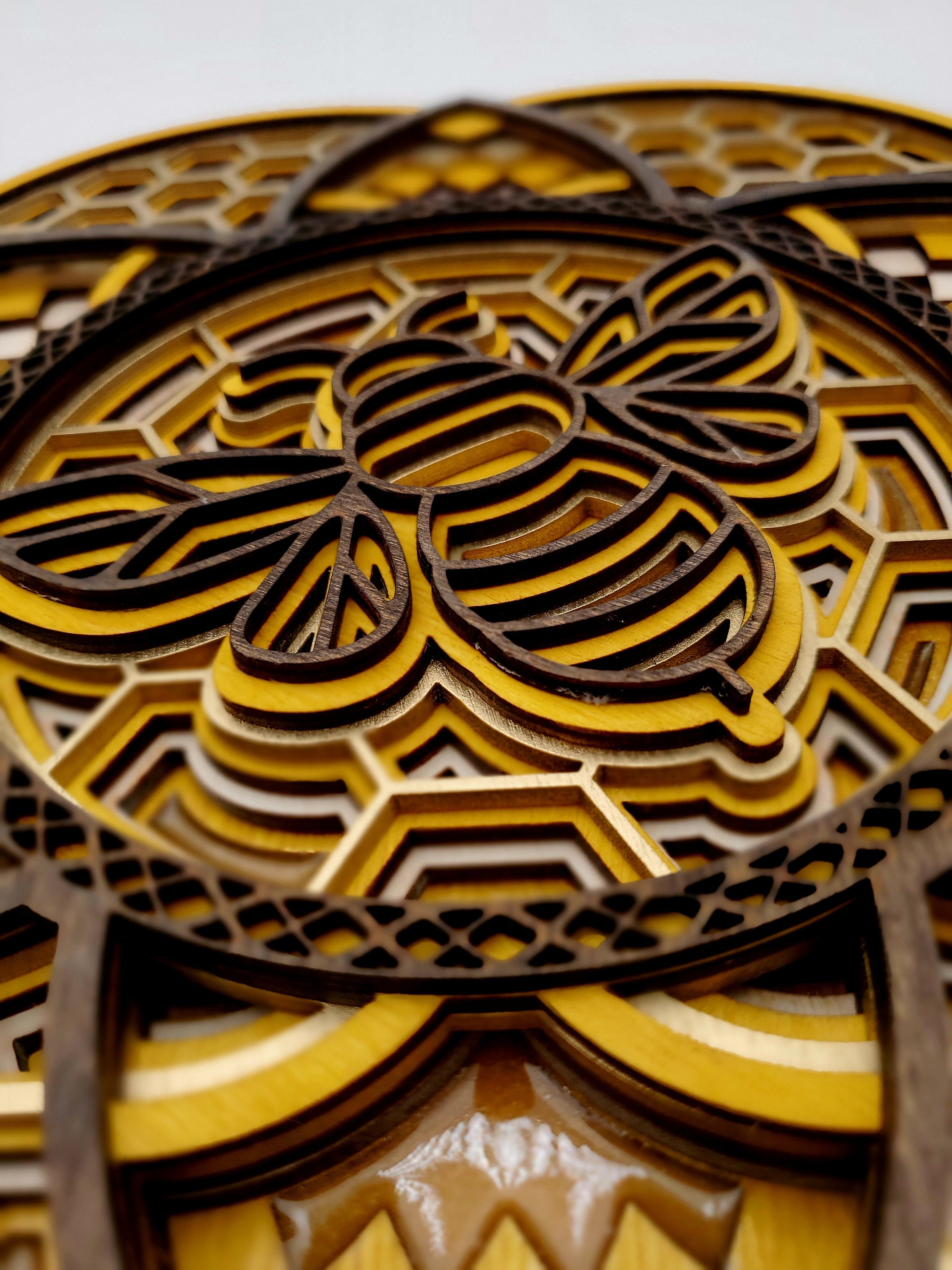 3D Bee in Its Hive, Seed of Life Multilayer Wooden Mandala 12 X 12"" - Etsy