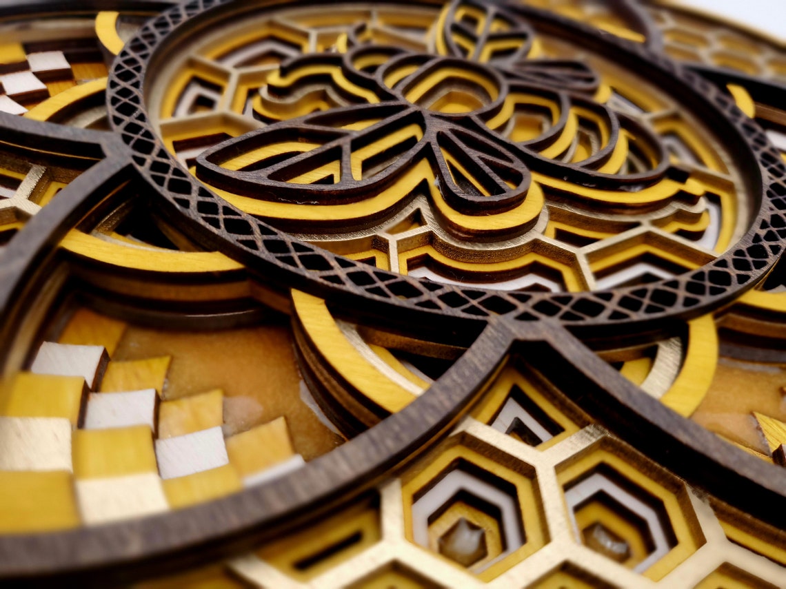 3D Bee in Its Hive, Seed of Life Multilayer Wooden Mandala 12 X 12"" - Etsy