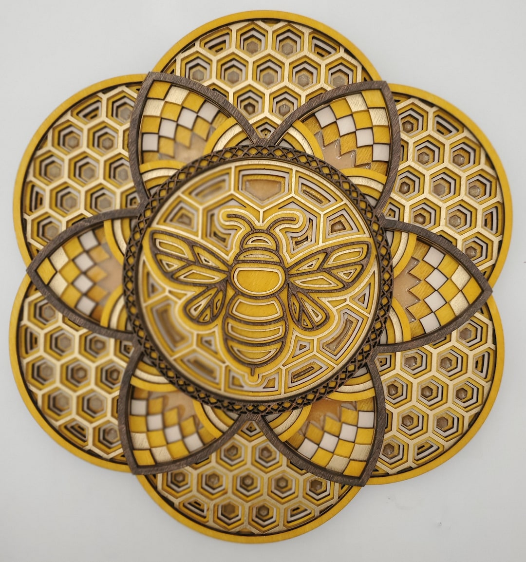 3D Bee in Its Hive, Seed of Life Multilayer Wooden Mandala 12 X 12"" - Etsy