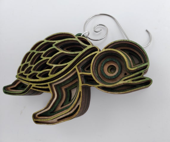 3D Cutest Baby Sea Turtle Multilayer Wood Sculpture Ornament 4 - Etsy