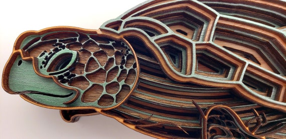 3D Sea Turtle Multilayer Wood Sculpture Ornament 3.5 x | Etsy