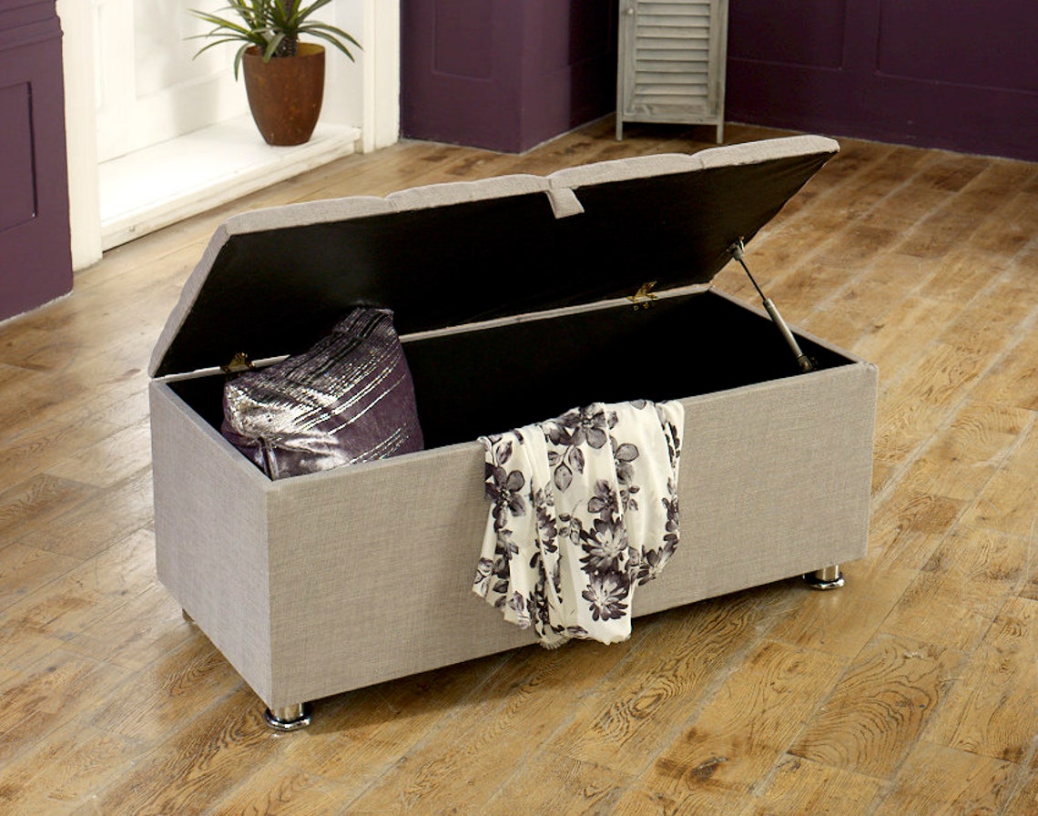 Durham QUALITY LINEN UPHOLSTERED Ottoman Box Toy Box Stool - Etsy UK