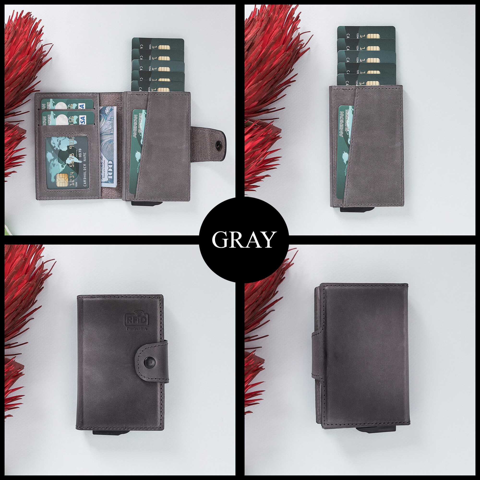 Full Grain Leather RFID Blocker Wallet: Pop up Card Holder - Etsy