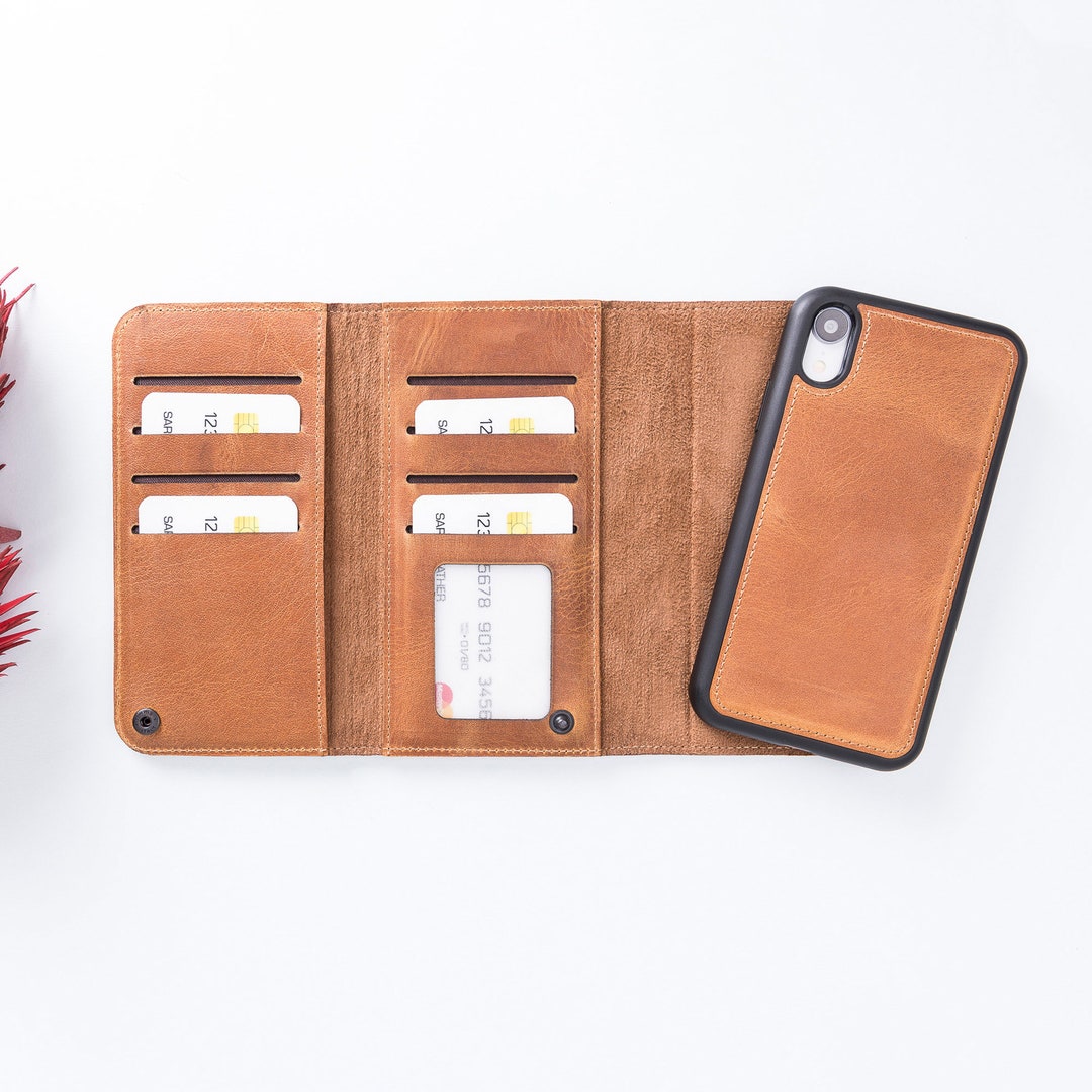 IPhone XR Trifold Wallet, Magnetic Detachable Full Grain Leather iPhone ...