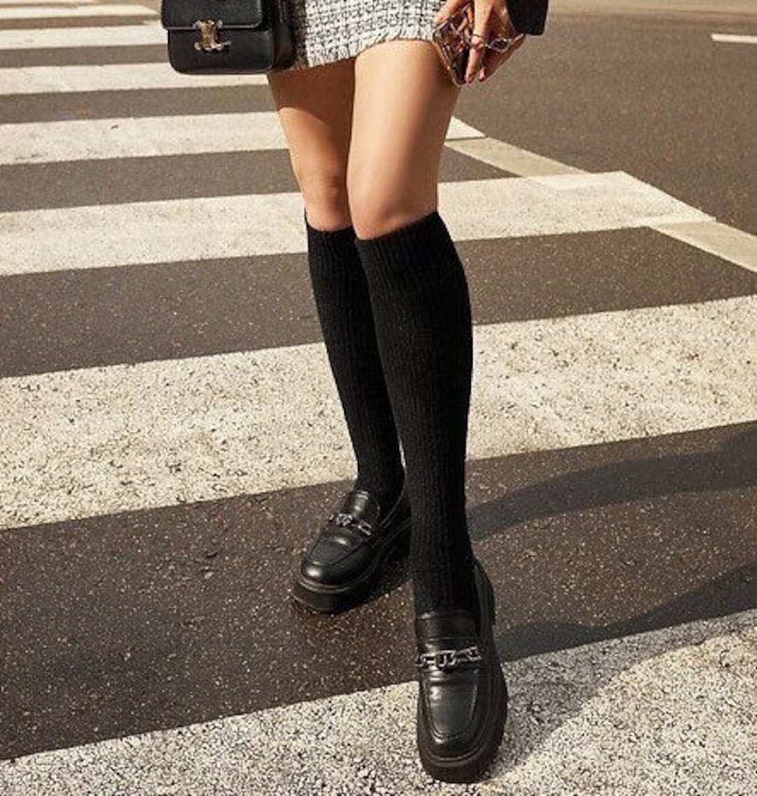 Warm Black Under Knee Socks Wool Socks Knee High Socks Etsy