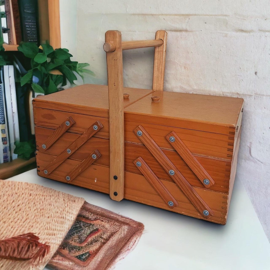 Mid Century Cantilevered Wood Sewing Box Caddy Folding Storage - Etsy