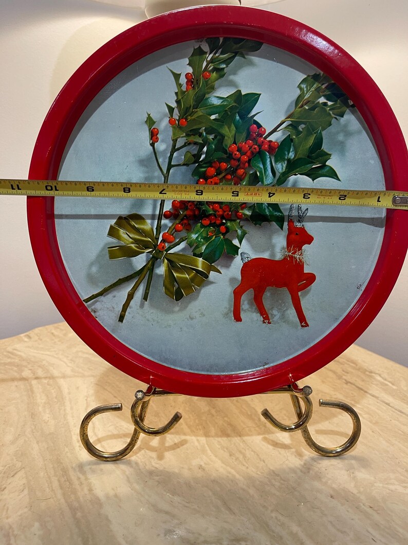 Vintage Christmas Serving Tray With Holly and a Reindeer. - Etsy