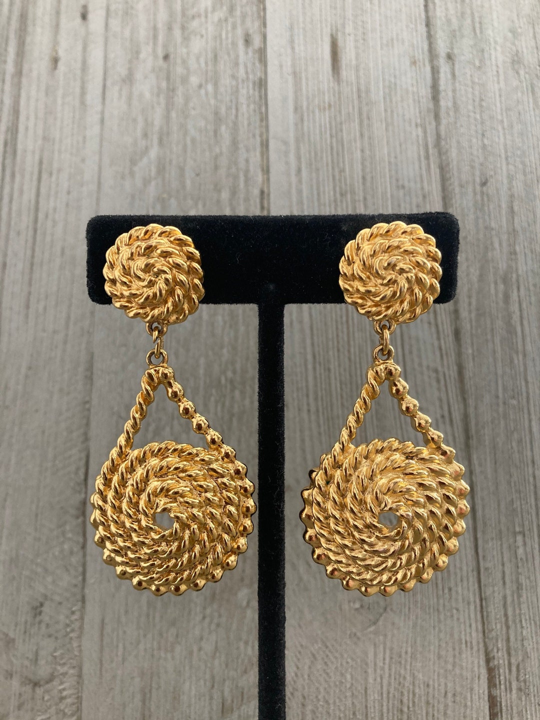 Massive Vintage 1980's Gold Rope Dangling Modern Statement Clip ...