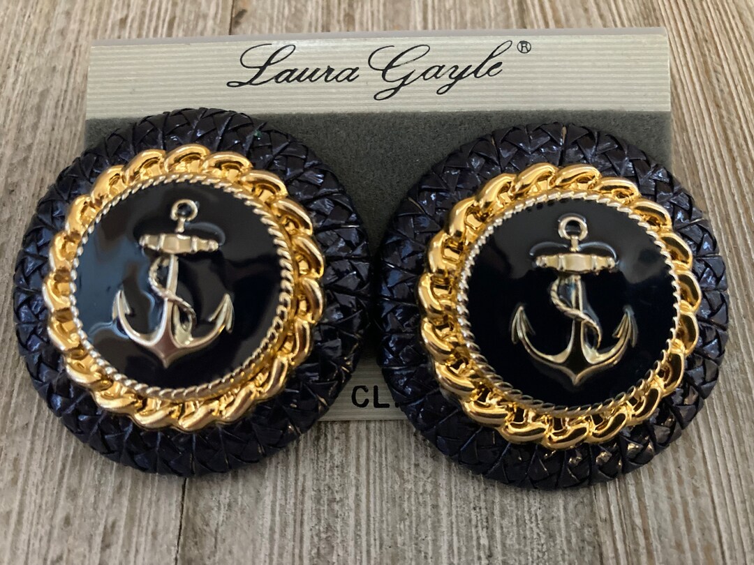 Beautiful LAURA GAYLE Vintage 1990's Large Navy and Gold Round Anchor ...