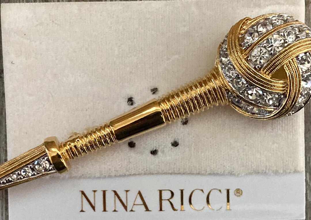 Stunning NINA RICCI 1990's NOS Gold With Rhinestones Classic Statement ...