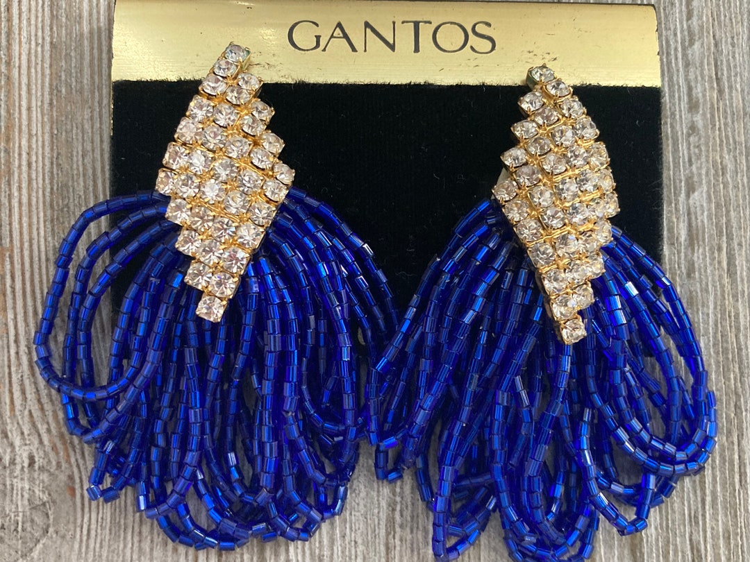 Gorgeous GANTOS New Old Stock Vintage 1990's Clear Rhinestone and Blue ...